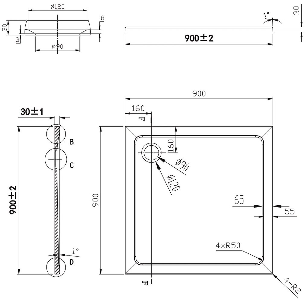 Olsen Spa Venets 90 x 90 x 3 cm VANKCTVE90 sprchová vanička