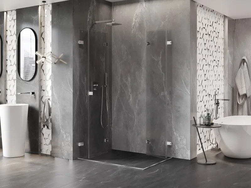 Mexen Lunar-F Duo, skládací sprchový kout 100 x 90 cm, 8mm čiré sklo, chromový profil, 836-100L-090P-01-00