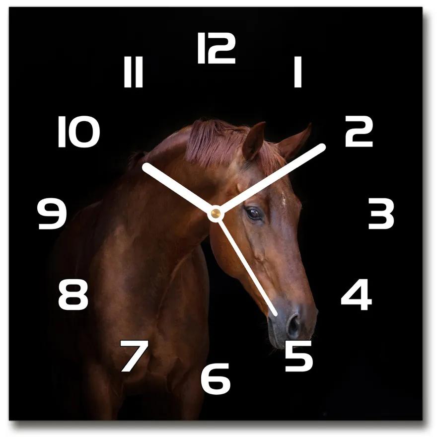 Wallmuralia Skleněné hodiny čtverec Hnědý kůň 30x30 cm