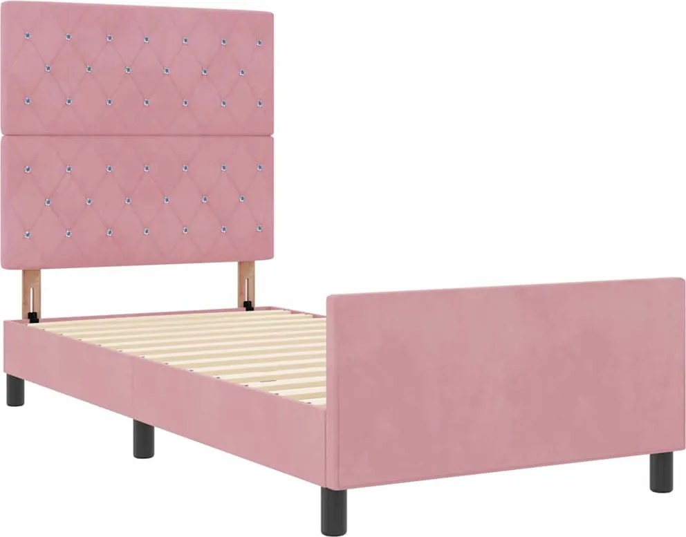 Postel s boxspringem s čelo Růžová 90 x 190 cm samet 3344848