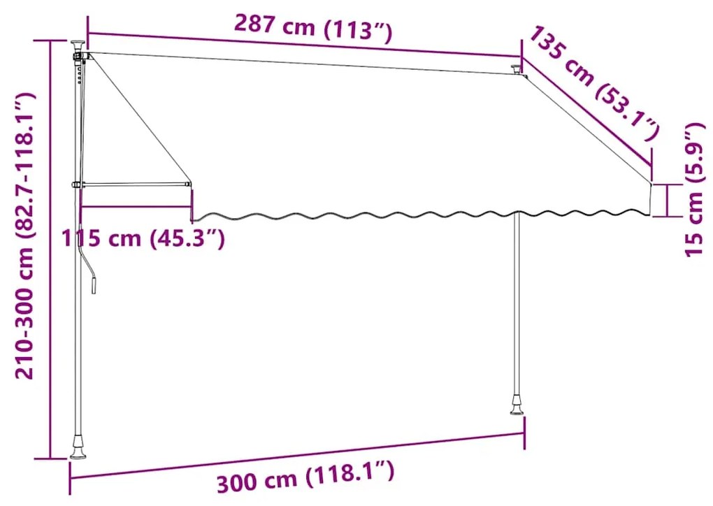 vidaXL Marketos Ručně zatahovací markýza s LED světlem 300 cm oranžovo-hnědá