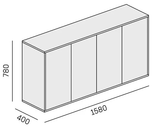 PLAN Kancelářská skřínka s dveřmi LAYERS, dlouhá, 1582 x 400 x 777, bílá