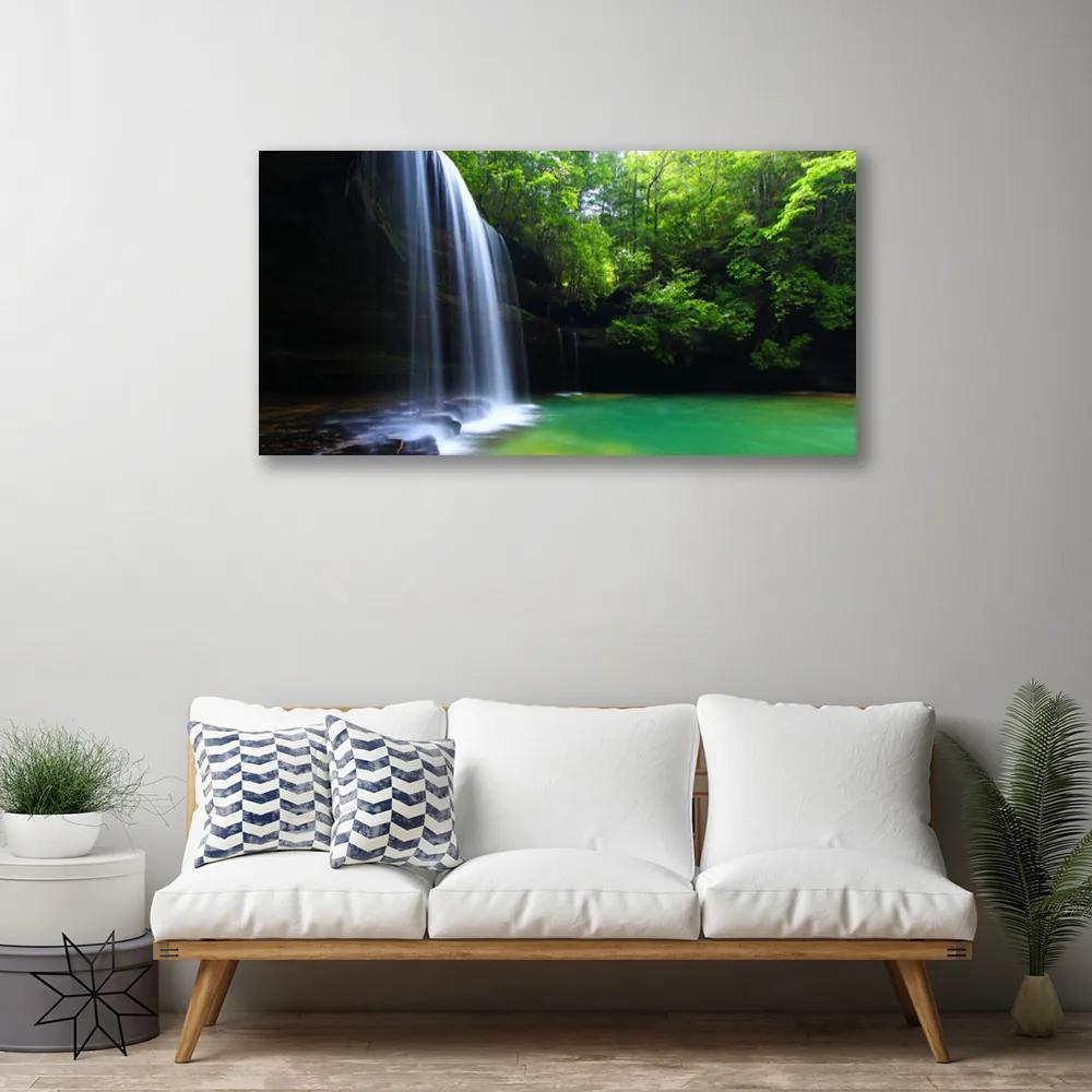 Obraz na plátně Vodopád Příroda Les Jezero 140x70 cm