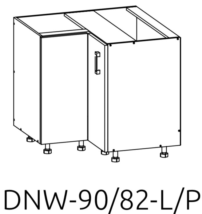 DNW-90/82-P/P (L/L) rohová dolní skříňka kuchyně Hamper Zvolte stranu: levé provedení, Barva korpusu skříněk: Šedá grenola, Barva dvířek: Taback