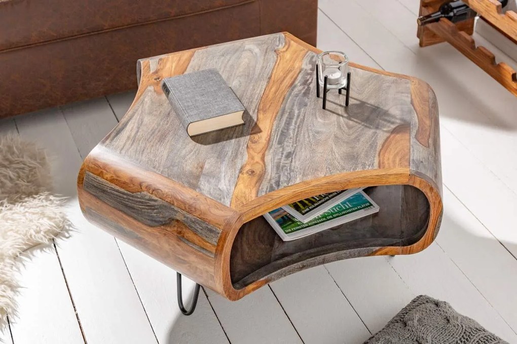 Designový konferenční stolek Lorelei, 80 cm, sheesham, šedý