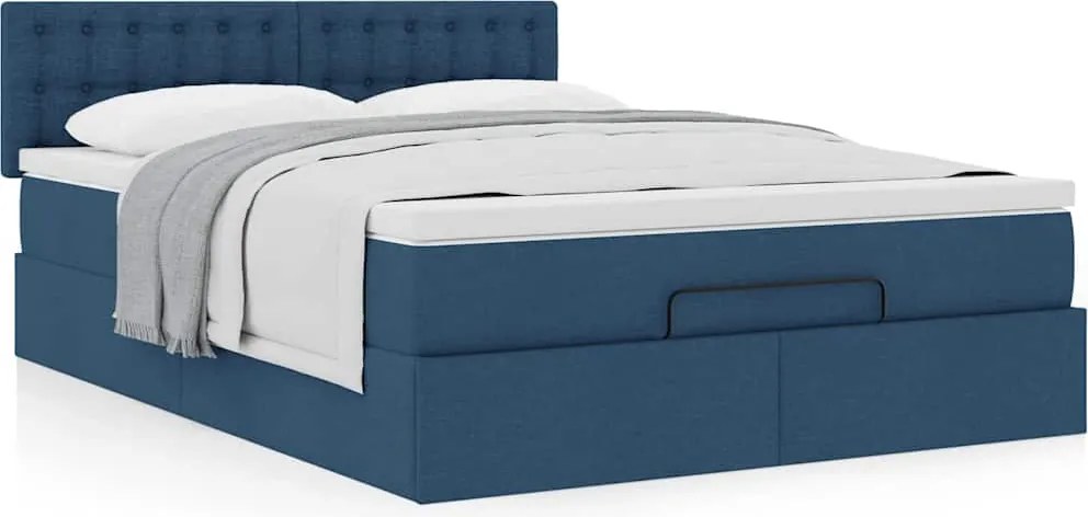 Osmanský rám postele s matrací modrá 140x200cm textil 3311635