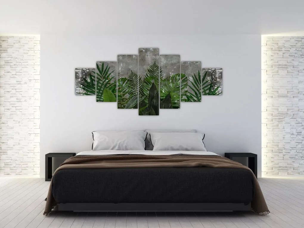 Obraz - Betonová zeď s rostlinami (210x100 cm)