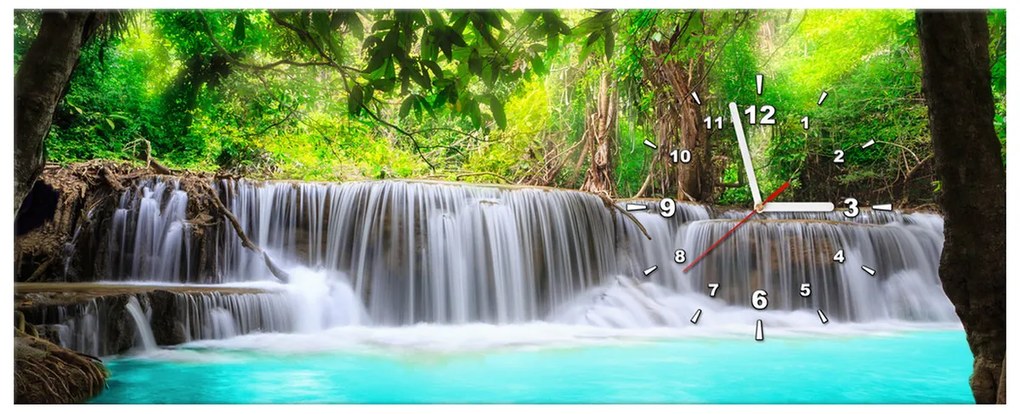 Gario Obraz s hodinami Nádherný vodopád v Thajsku Rozměry: 100 x 40 cm