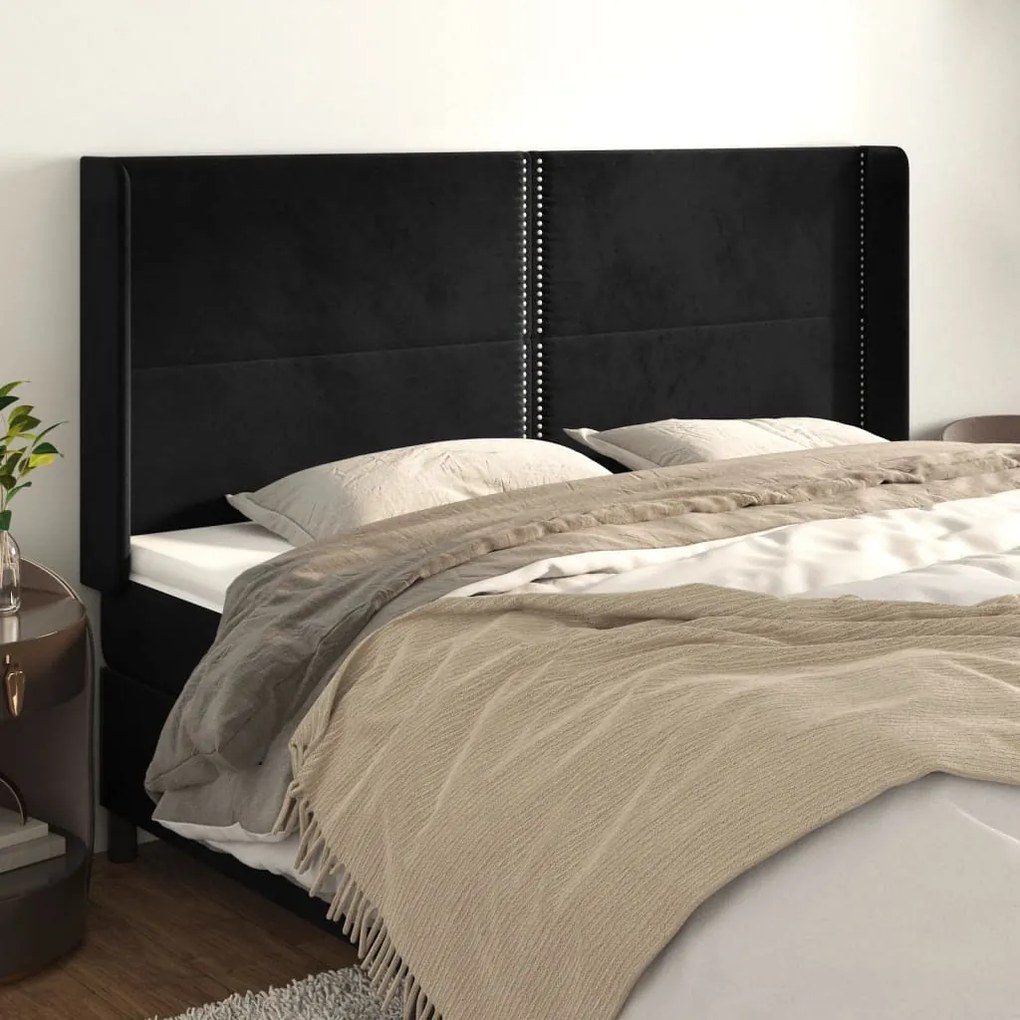 Čelo postele typu ušák černé 183x16x118/128 cm samet 3119502