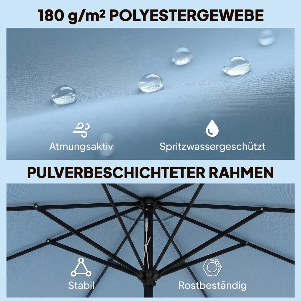 Kulatý slunečník Balkonový slunečník Plážový slunečník s trojitým naklápěním Klika 8 vzpěr Ø265 x 235H cm Nebesky modrý