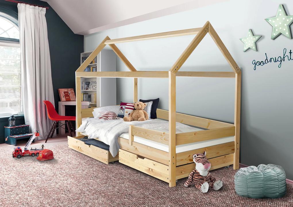 Svět pokojů Dětská domečková postel Mike přírodní 200 x 90 cm Úložný prostor (2ks): NE, Textilní stříška: ne