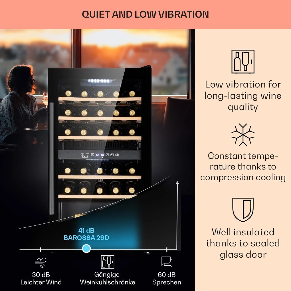 Klarstein Barossa 29 Duo, vinotéka, 80 l/29 lahví, 2 zóny, dotykové ovládání