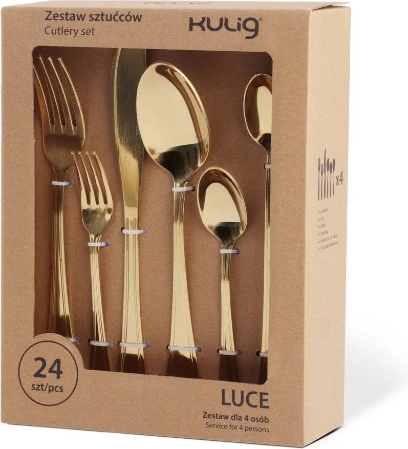 Nerezový příbor 24 ks ve zlaté barvě pro 4 osoby Luce – Kulig