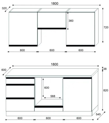 Kuchyňská linka MARINA 180 cm dub craft/lesklá bílá