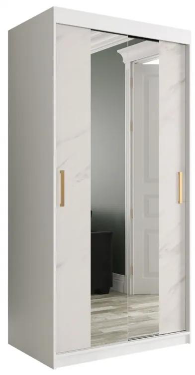 Šatní skříň Nonnus 100 T1, Úložný prostor: ne, Barva: bílá matná / bílá mramor