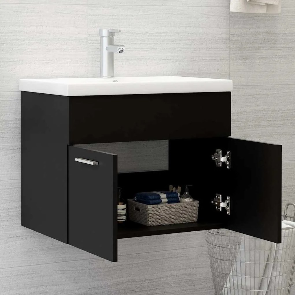 Set koupelnového nábytku černý dřevotříska 3070866