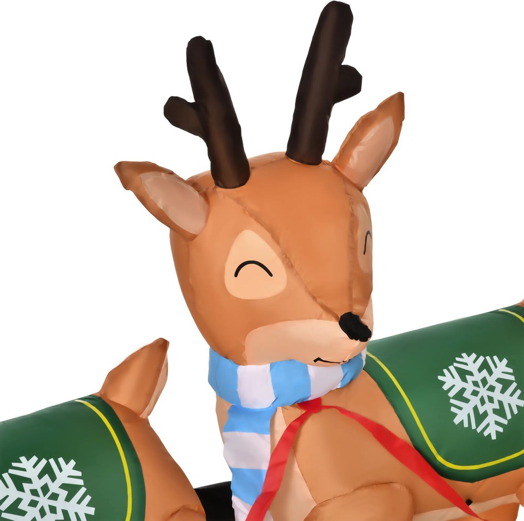 HOMCOM Nafukovací Santa Claus a sobi venkovní vánoční dekorace, včetně ventilátoru, 140 cm, červená + hnědá