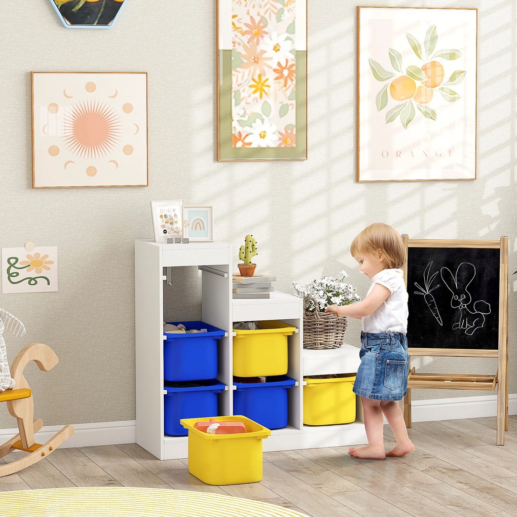 Úložný nábytek pro děti AIYAPLAY se 6 vyjímatelnými boxy, 3 patra, 96 x 38,5 x 90 cm, vícebarevný
