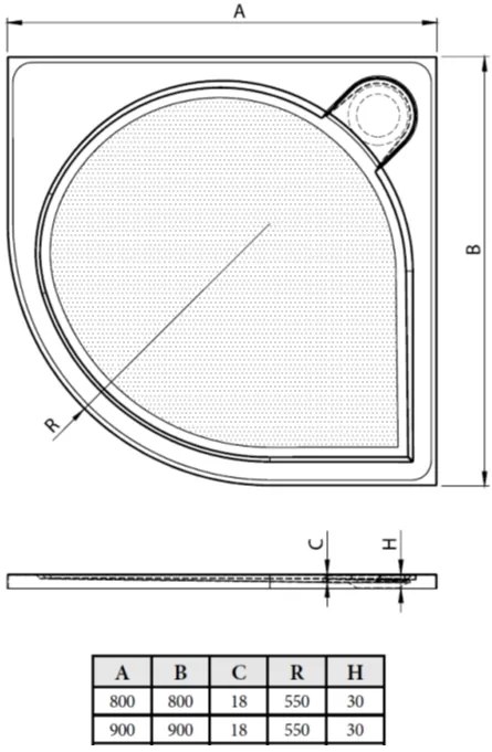 LARA - vanička litý mramor, čtvrtkruh 800x800x30 mm, R550, bez nožiček, VANKCCTVRT80 - FutuRetro