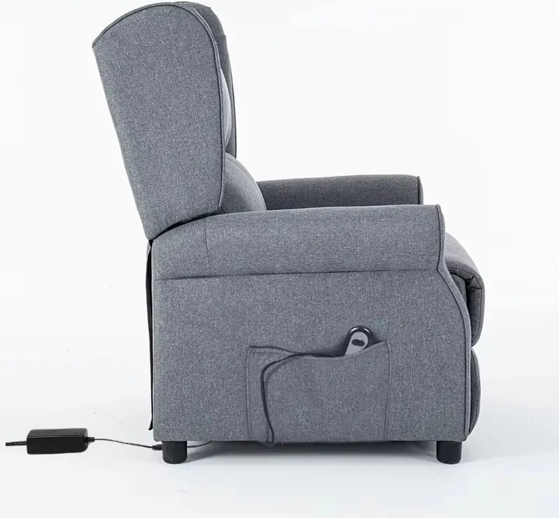 TV křeslo ušák STILO PLUS s elektrickým polohováním — látka, šedá, nosnost 130 kg