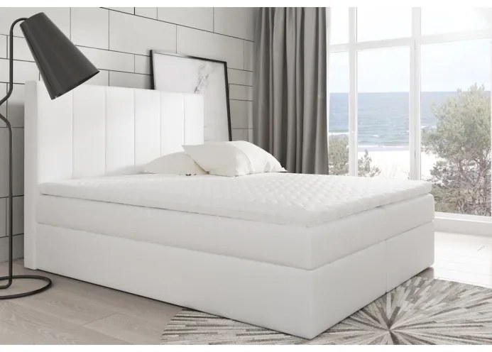 Čalouněná dvoulůžková postel Daria bílá eko kůže 140 + toper zdarma