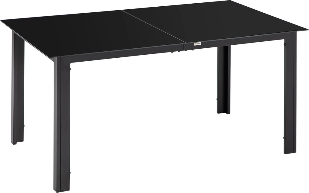 Zahradní stůl Outsunny pro 6 osob, jídelní stůl se skleněnou deskou, 150 x 90 x 74 cm, černý stůl na zahradu a balkon | Aosom.de