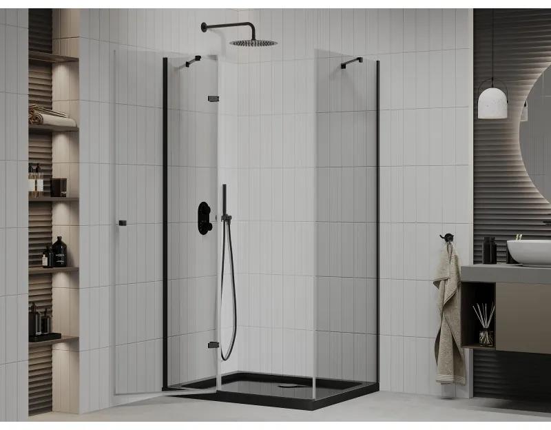 Mexen Roma sprchový kout s otočnými dveřmi 100 x 80 cm, Průhledné, Černá + sprchová vanička Flat, Černá - 854-100-080-70-00-4070