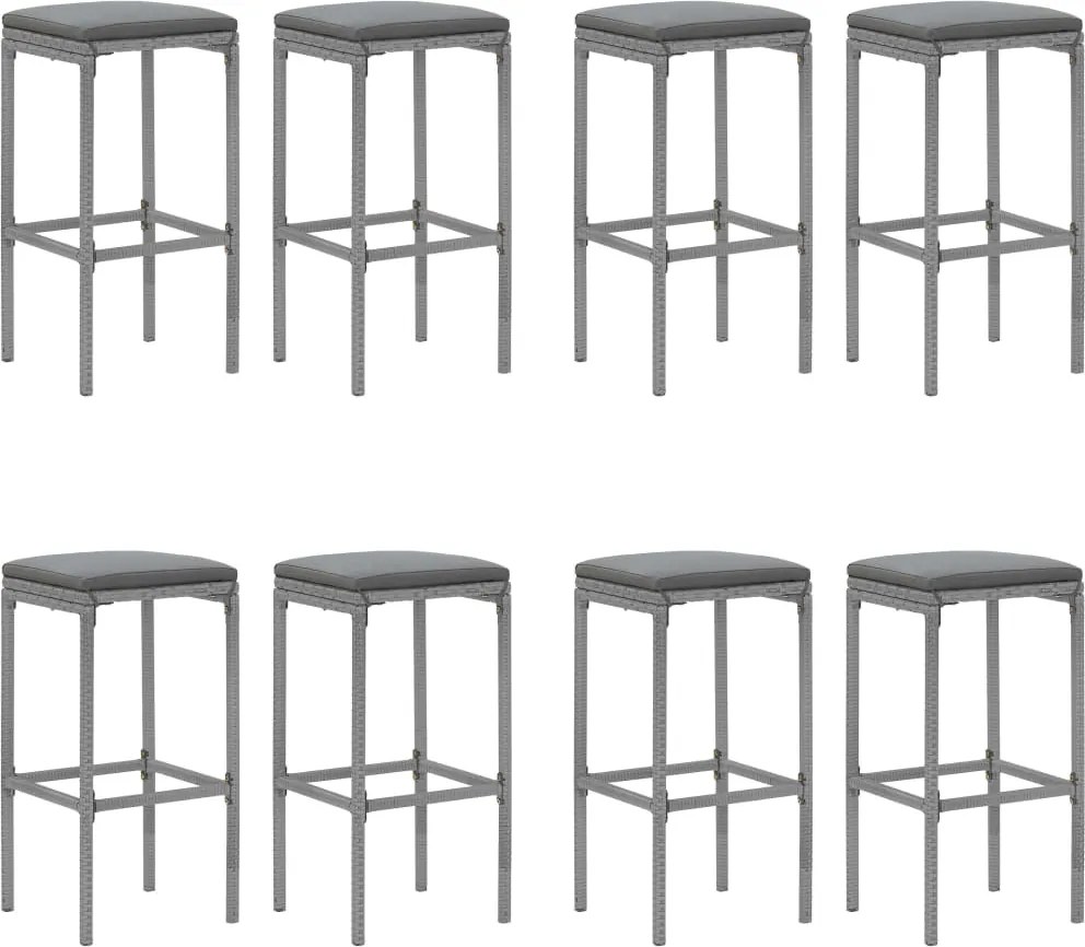9dílný zahradní barový set s poduškami šedý polyratan 3187638