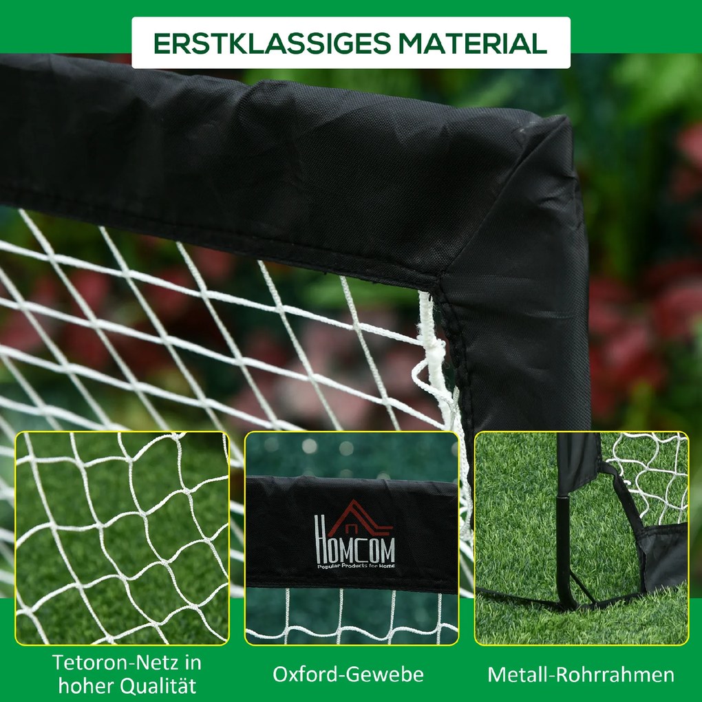 Fotbalové branky HOMCOM sada 2 skládacích mini branek z oceli a tetrolonu černé barvy 186x90x89 cm na zahradu a hřiště | Aosom.de