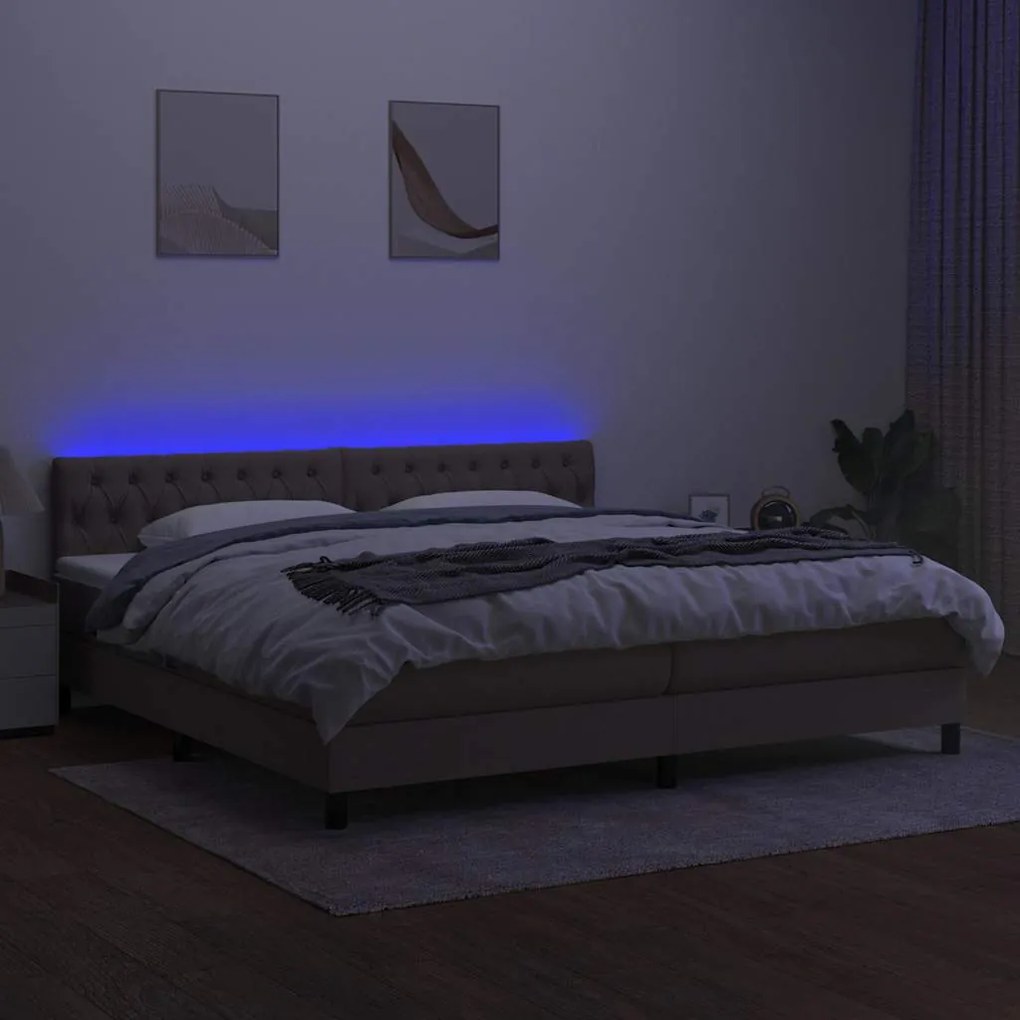 Box spring postel s matrací a LED taupe 200x200 cm textil 3133425