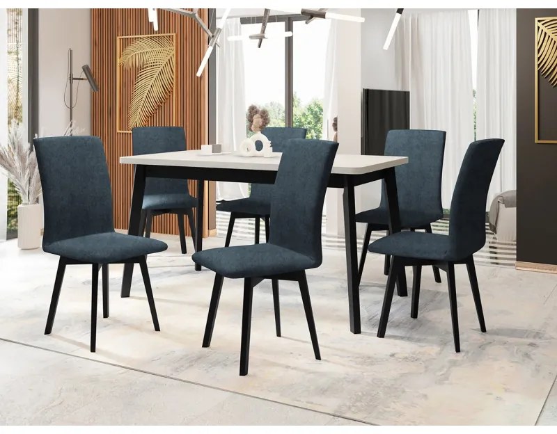 Jídelní jídelní stůl se 6 židlemi AL24, Barva dřeva: bílá-L, Potah: Hygge D20, Barvy nožiček: Bíla