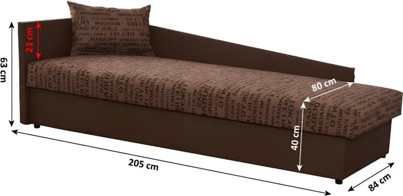 Válenda JUDIT 80x200 s úložným prostorem, levé provedení, ekokůže hnědá, látka Vegas 3 Kondela 0000186816