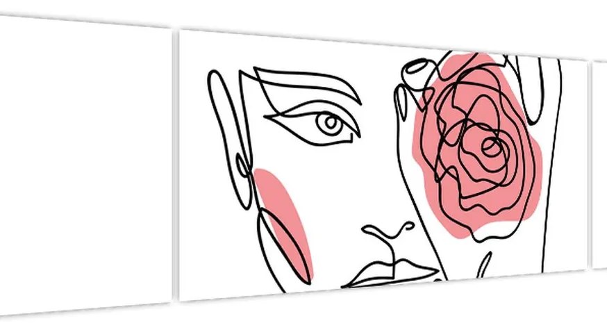 Obraz - Line art obličej s růží (170x50 cm)
