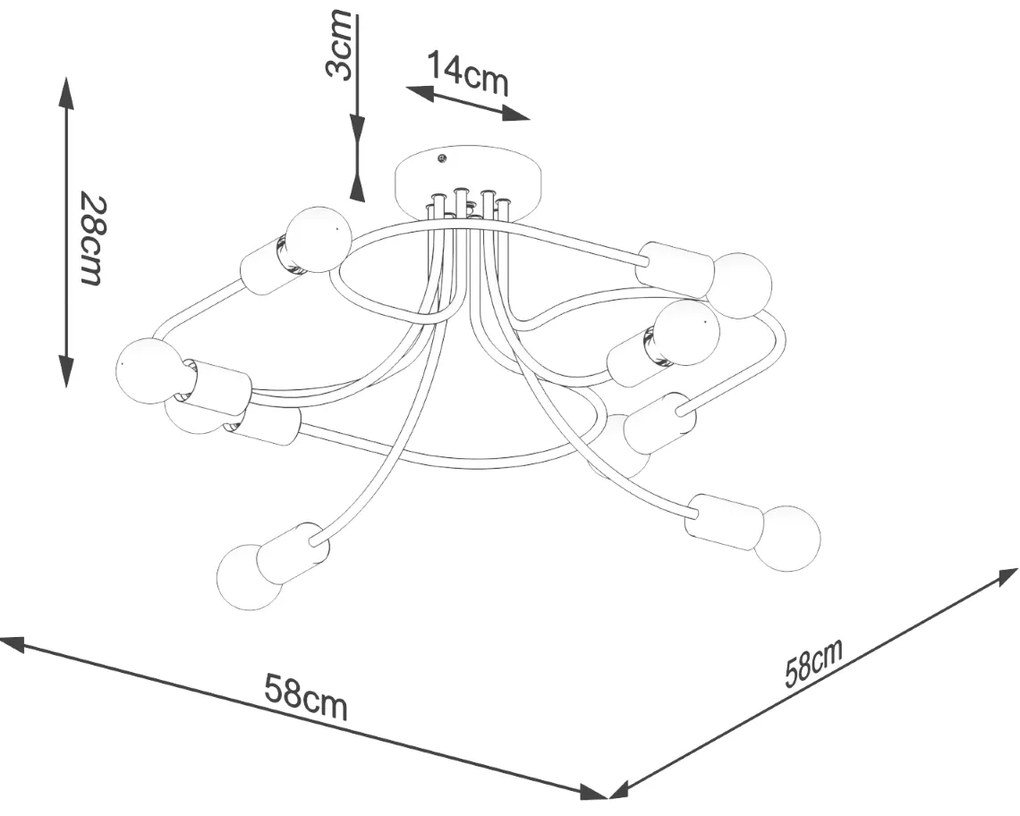 Stropní svítidlo Levar 8, černé tělo svítidla