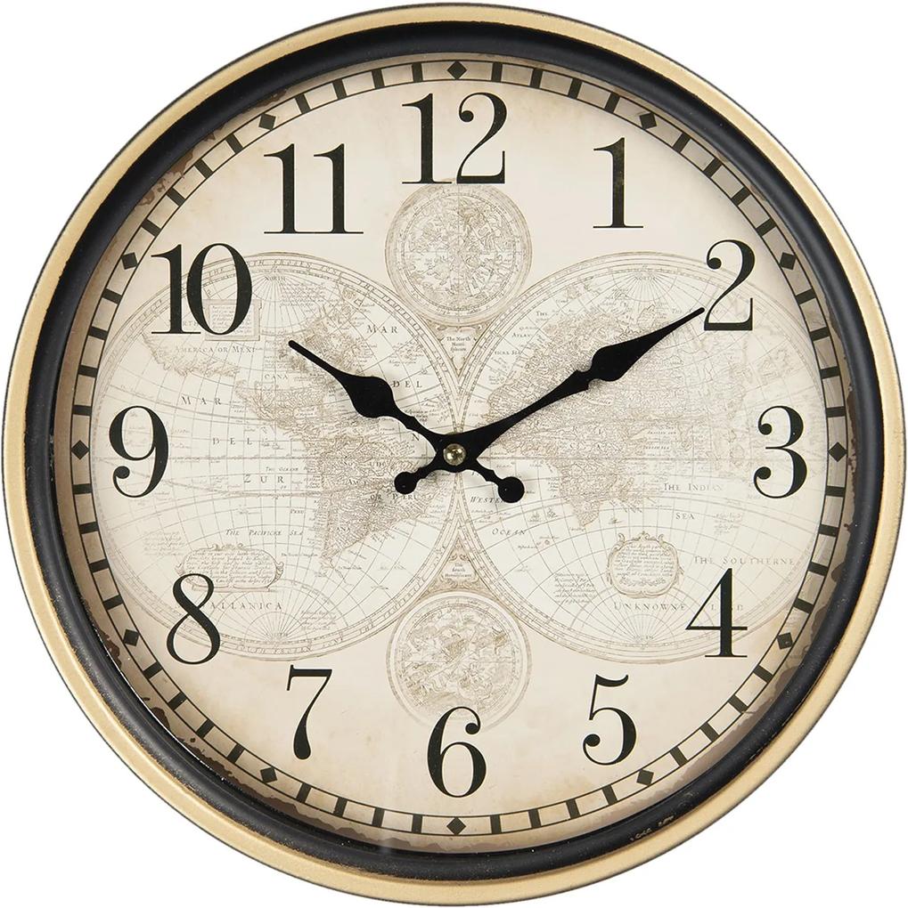 Krémové vintage hodiny se světadíly The World – Ø 29*4 cm / 1*AA