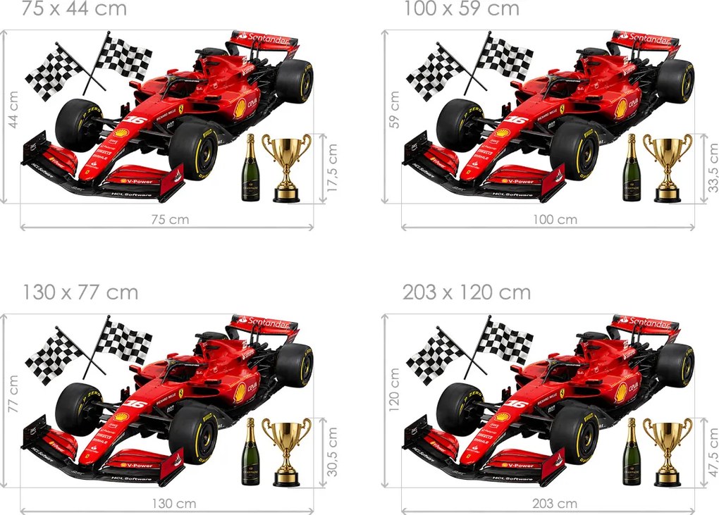 Červená formule F1 textilní přelepitelná samolepka na zeď arch 130 x 77 cm