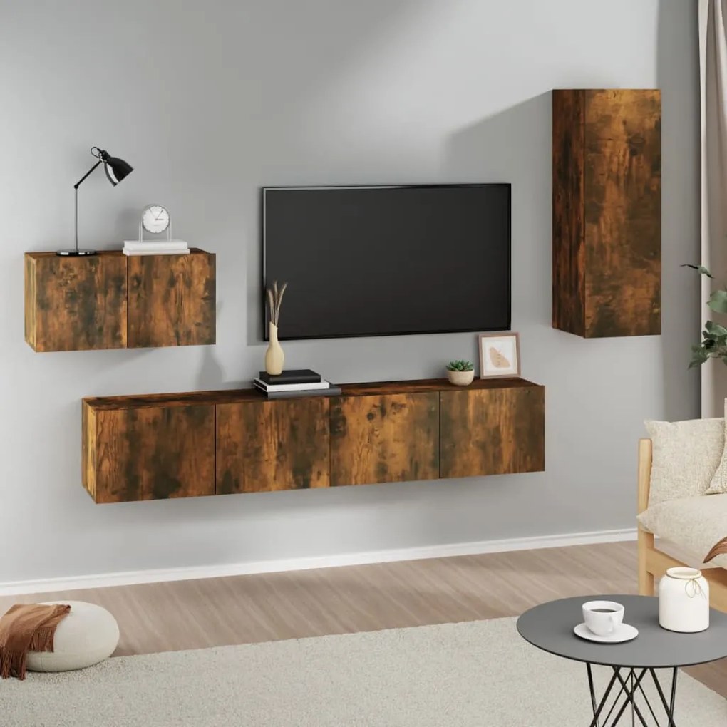 4dílný set TV skříněk kouřový dub kompozitní dřevo 3114339