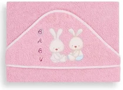 Interbaby Dětská osuška froté 100 x 100 cm BABY v dárkovém balení Růžová + zajíčci