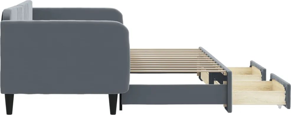 Válenda s přistýlkou a zásuvkami tmavě šedá 90 x 200 cm samet 3197112