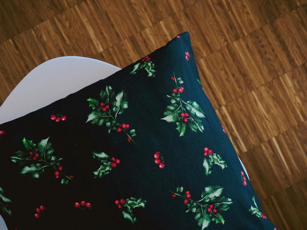 Vánoční bavlněný povlak na polštář Cesmína zelená Dekorační polštářek: 40x40 cm