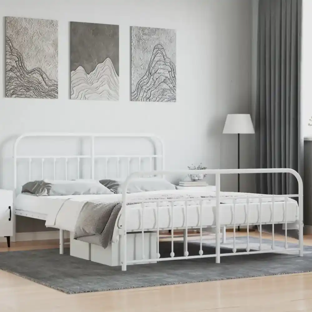 Kovový rám postele s hlavovým a nožním čelem bílý 180 x 200 cm, 352649  HangarStore.cz | BIANO