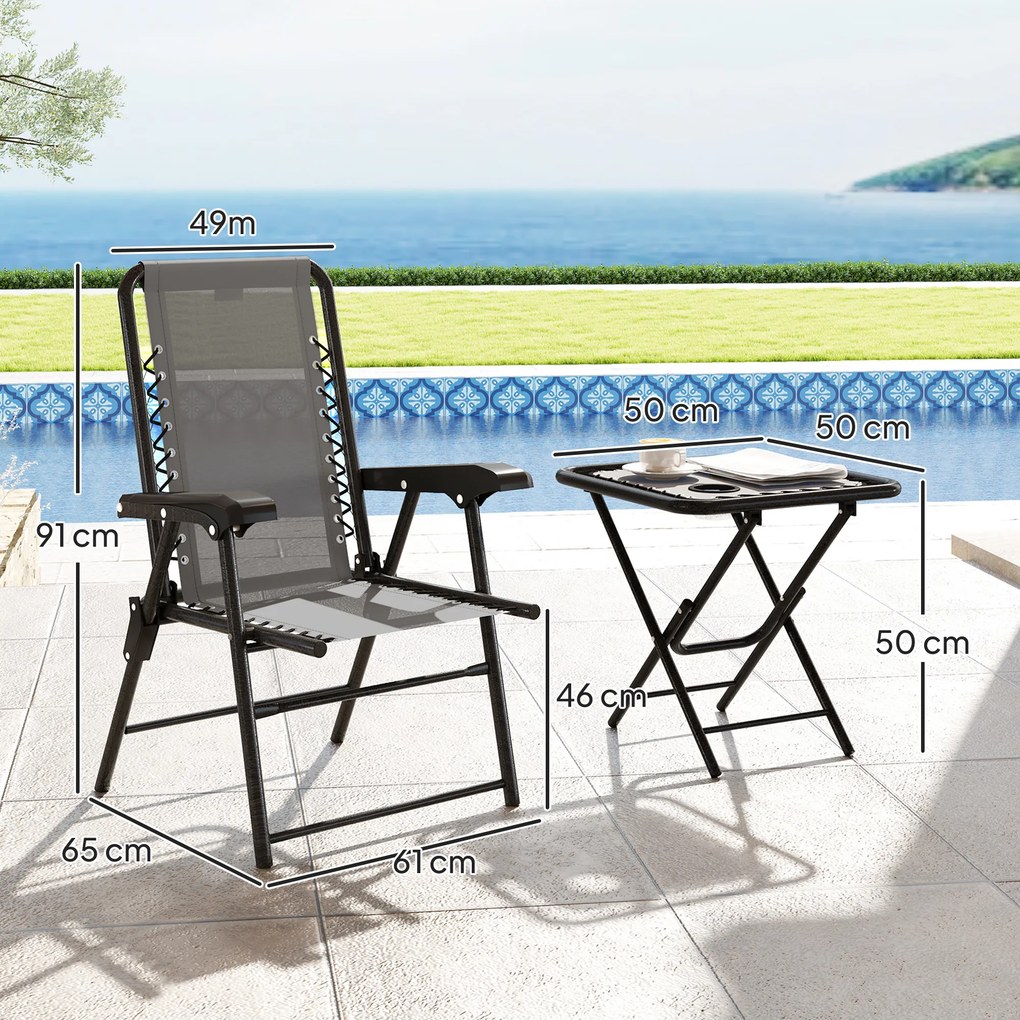Outsunny Bistro set 3-dílný ocelový zahradní nábytek odolný proti povětrnostním vlivům se skládacím bistro stolem s držákem na pohár zahradní židle t…