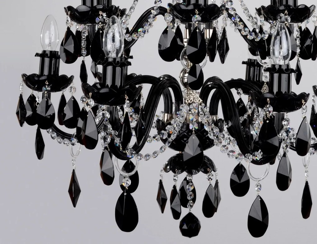 12 Arms Silver crystal chandelier with Black almonds &amp; Clear crystal chains