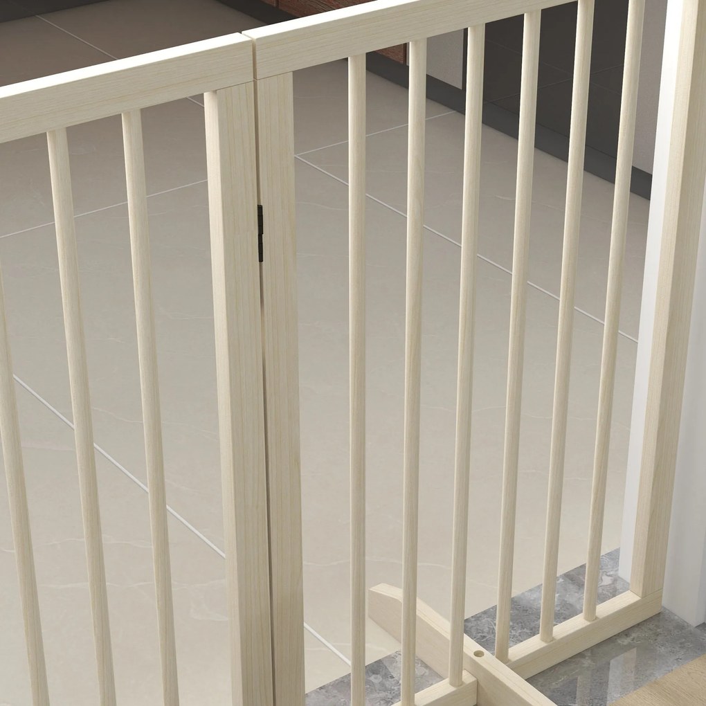 PawHut Bezpečnostní bariéra pro psy - modulární skládací pet plot 4 panely s podpěrnými nohami - 206 x 35,5 x 76 cm z přírodního dřeva