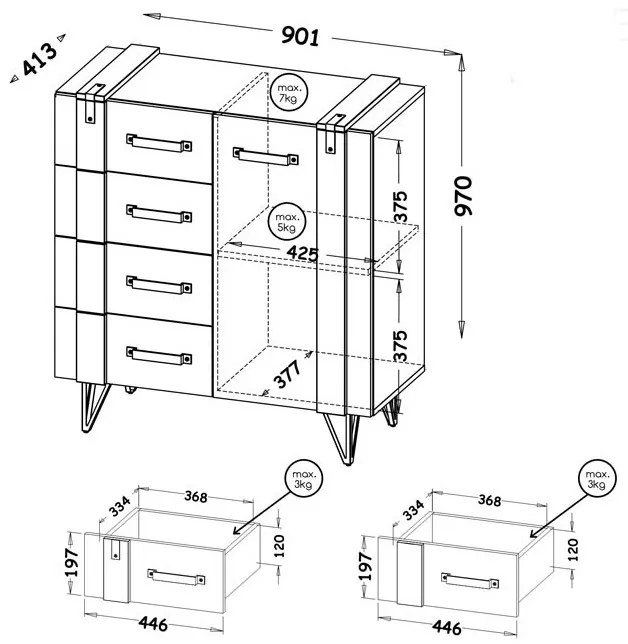 Casarredo Komoda LODINE 06 1D4S dub wotan/beton