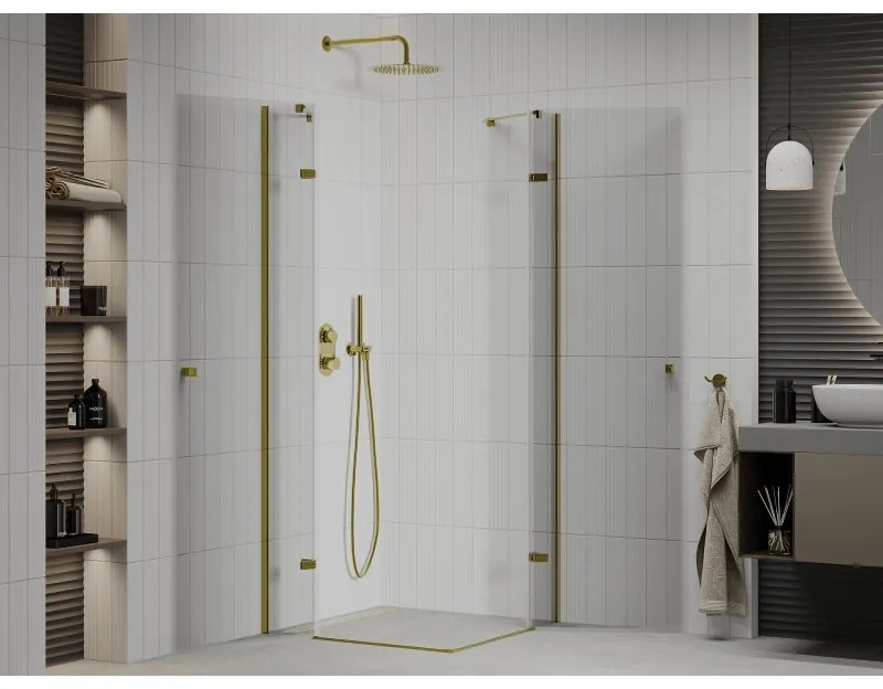 Mexen Roma Duo sprchový kout s otočnými dveřmi 70 x 70 cm, Průhledné, Zlatá - 854-070-070-50-00-02