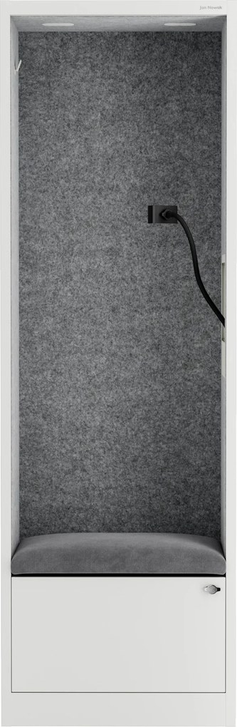 Skříň se sedákem a zónou ticha SALLY MentalBox, bílá konstrukce, šedý sedák, 1850 x 600 x 400 mm