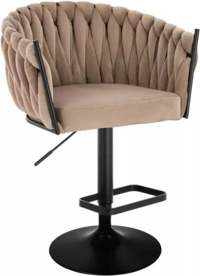 LuxuryForm DESIGN Barová židle NORDEN VELUR na černé kulaté podstavě - latte