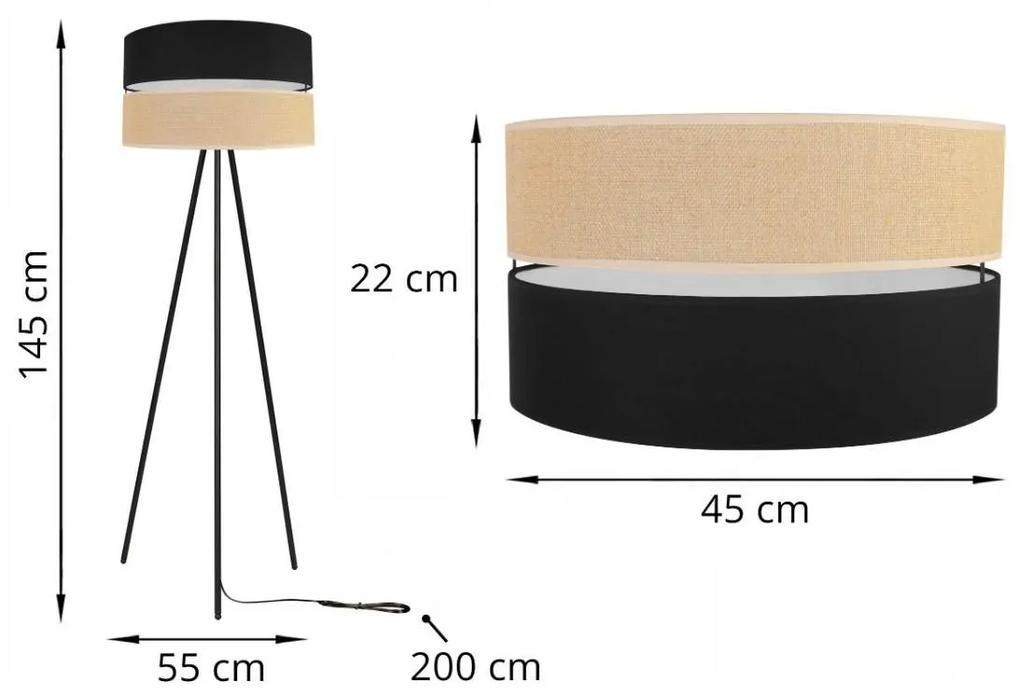 Podlahová lampa JUTA, 1x jutové/černé textilní stínítko, M, B
