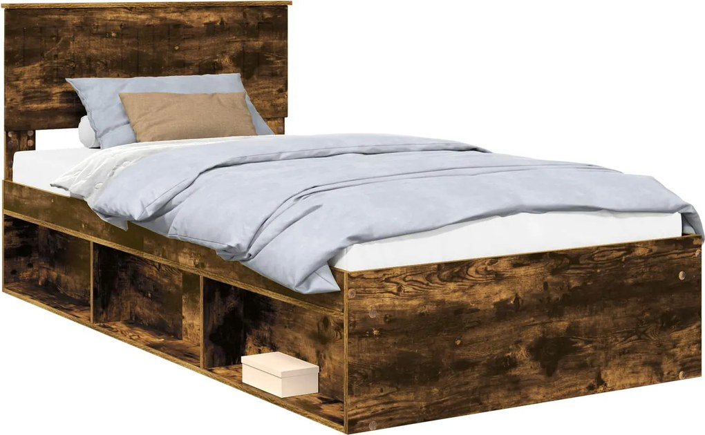 Rám postele Kouřový dub 100 x 200 cm Masivní borové dřevo 3410640